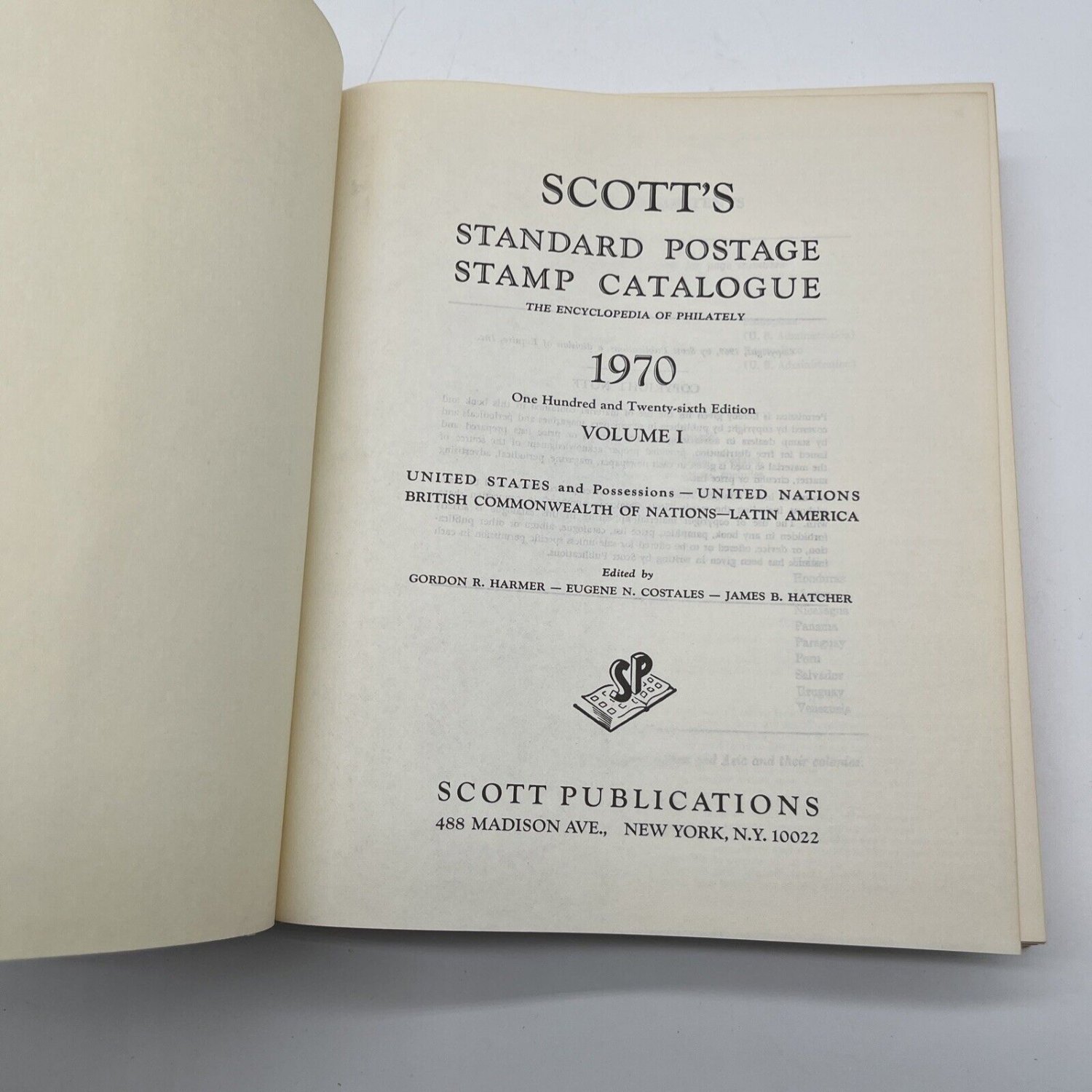 1970 Scott’s Standard Postage Stamp Catalogue Vol. 1 Hardcover