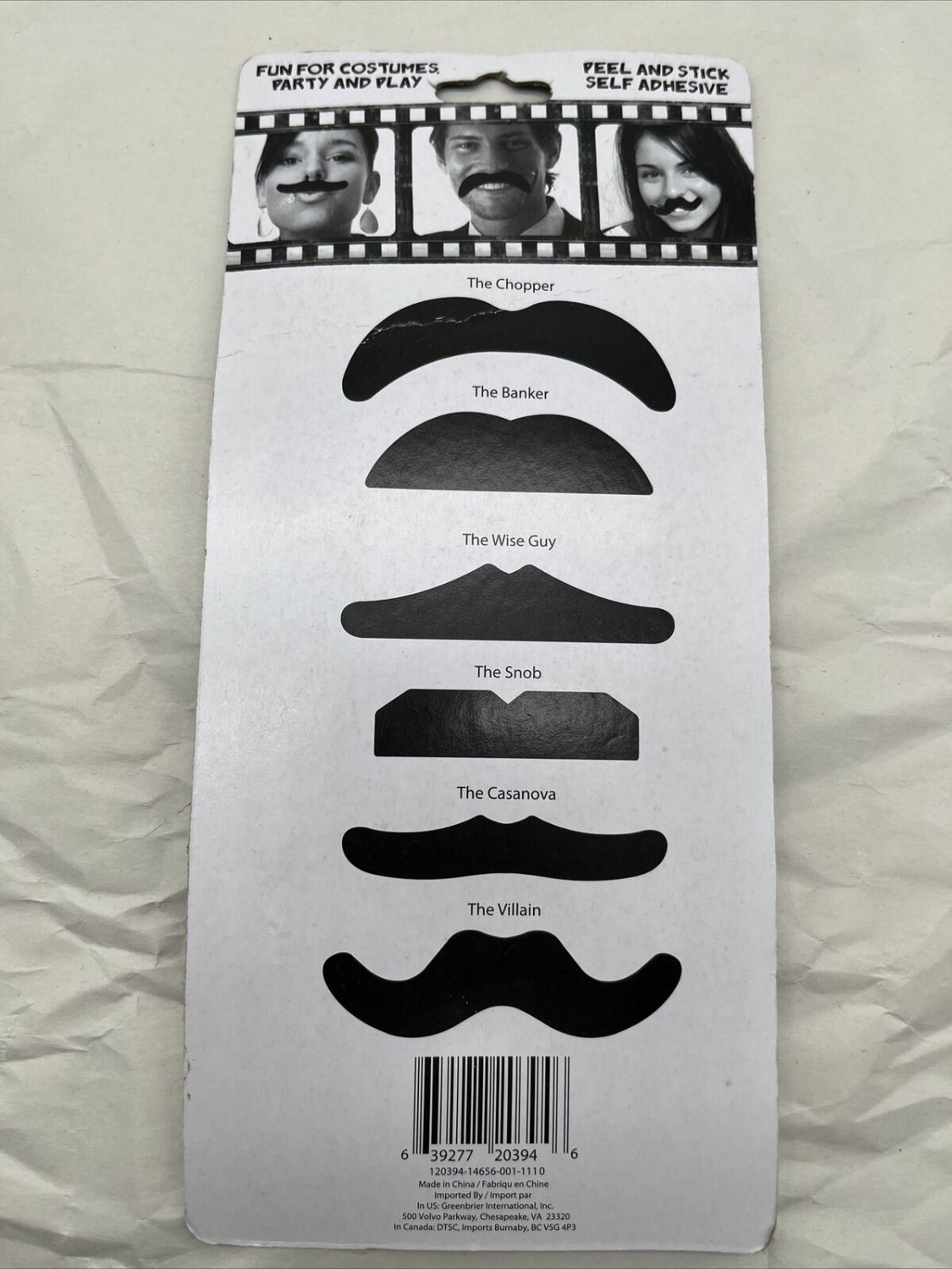 NEW 6 pc Fake Mustaches With Adhesive Peel & Stick Banker Casanova ...