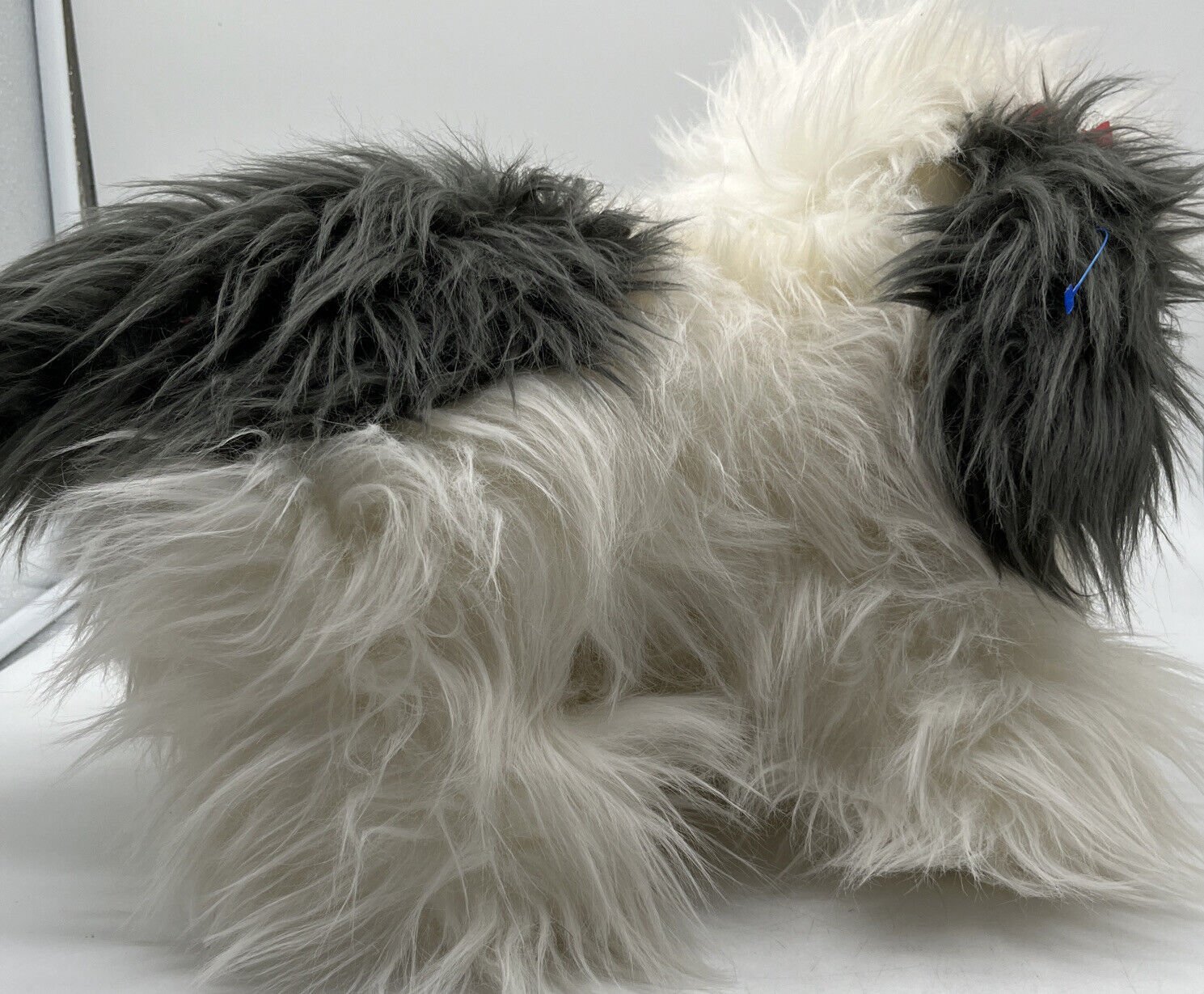 Vintage Chrisha Playful Plush Animal Shaggy Dog Sheepdog 17" White w/Black