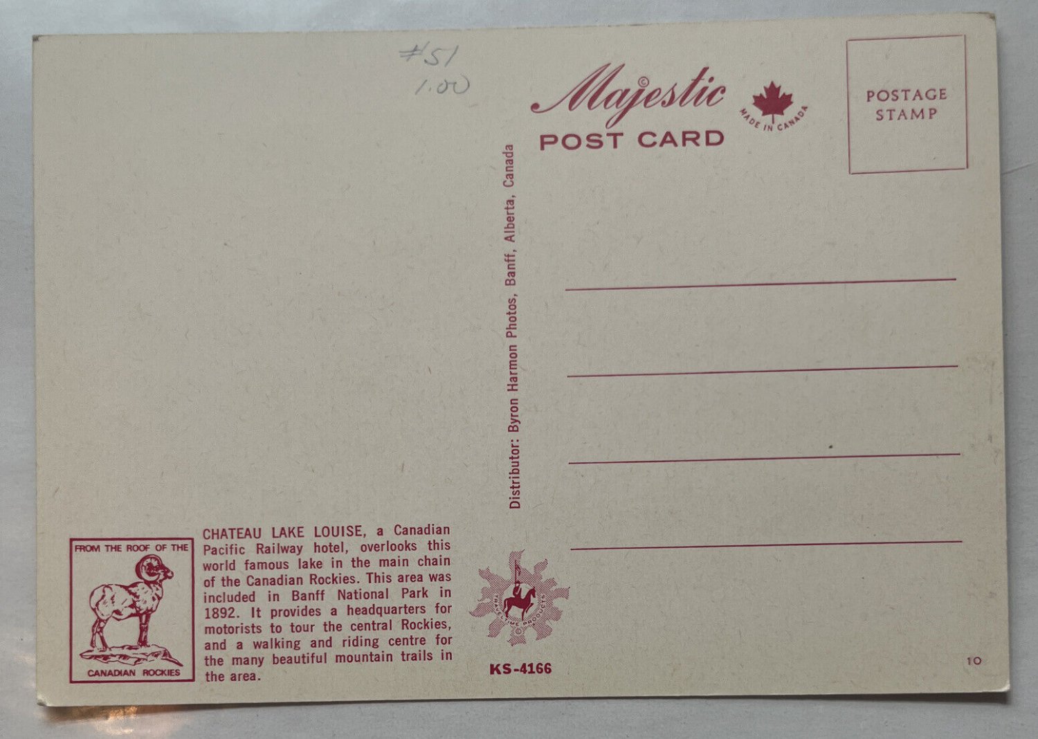 Chateau Lake Louise Canadian Rockies Alberta Postcard 1970s Unposted 4 ...