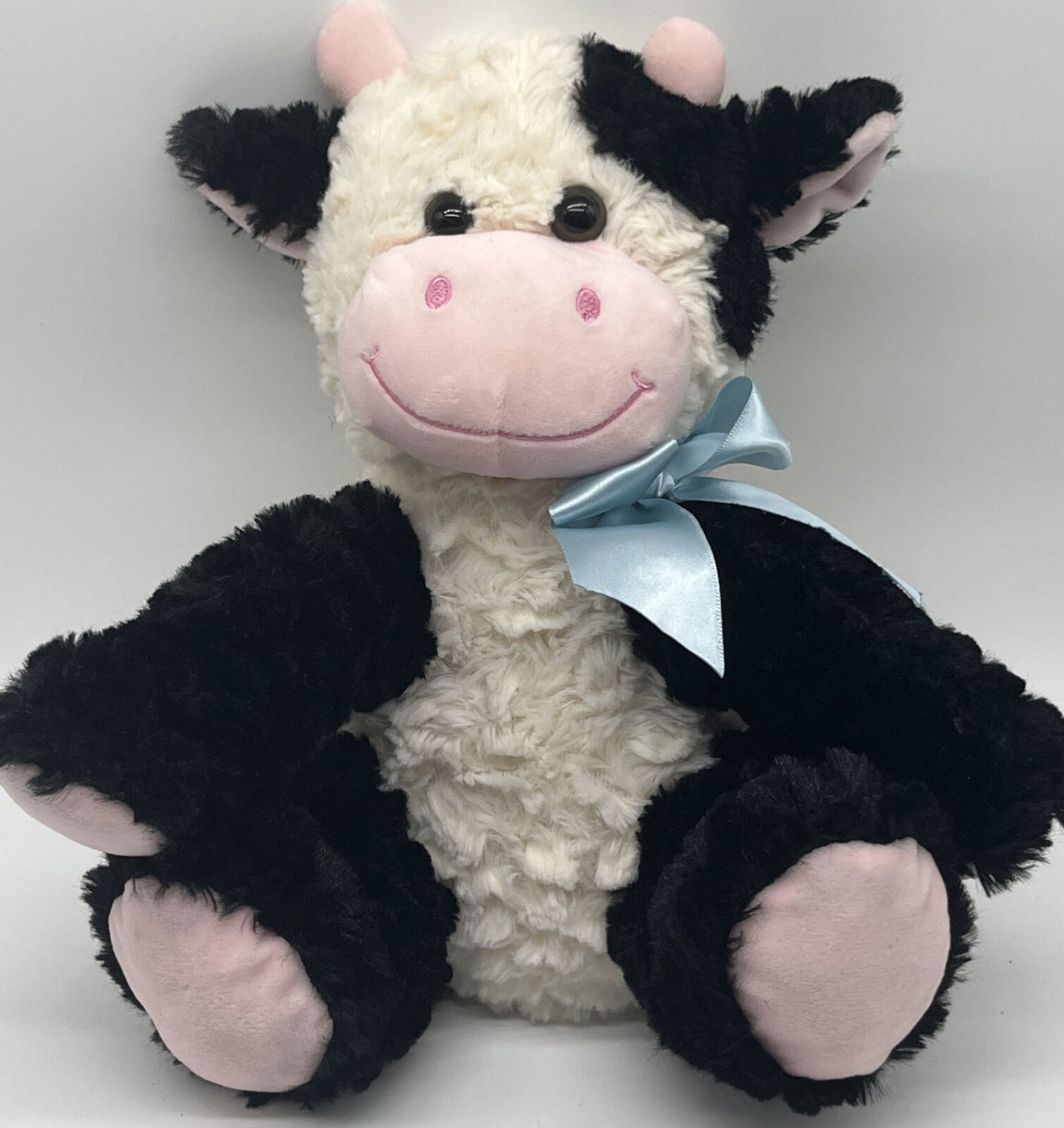 Kelly Toy Cow Plush Stuffed Animal 11” Sitting black white soft Blue ...