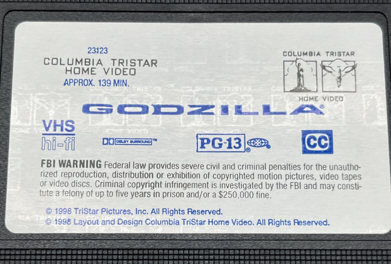 Godzilla (VHS, 1998) Embossed Cover Art, Matthew Broderick, Jean Reno