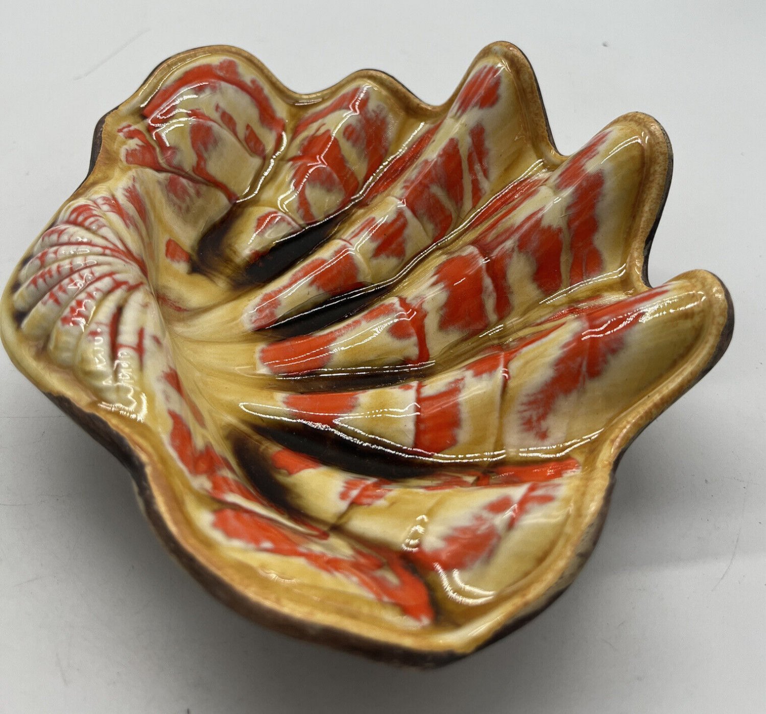 Treasure Craft Clam Shell Ashtray Dish No. 6 Orange Swirl Sea Shell Trinket