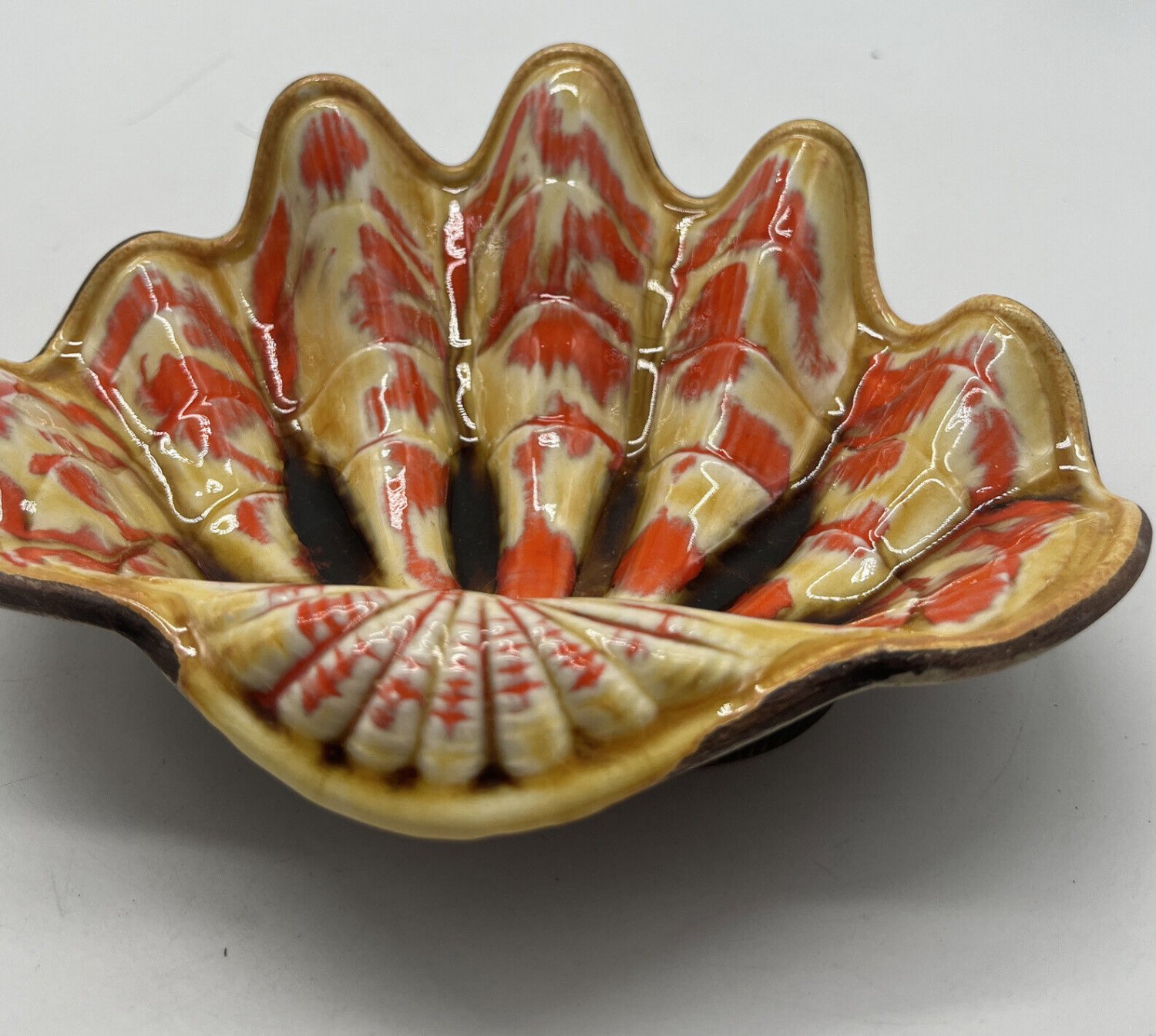 Treasure Craft Clam Shell Ashtray Dish No. 6 Orange Swirl Sea Shell Trinket