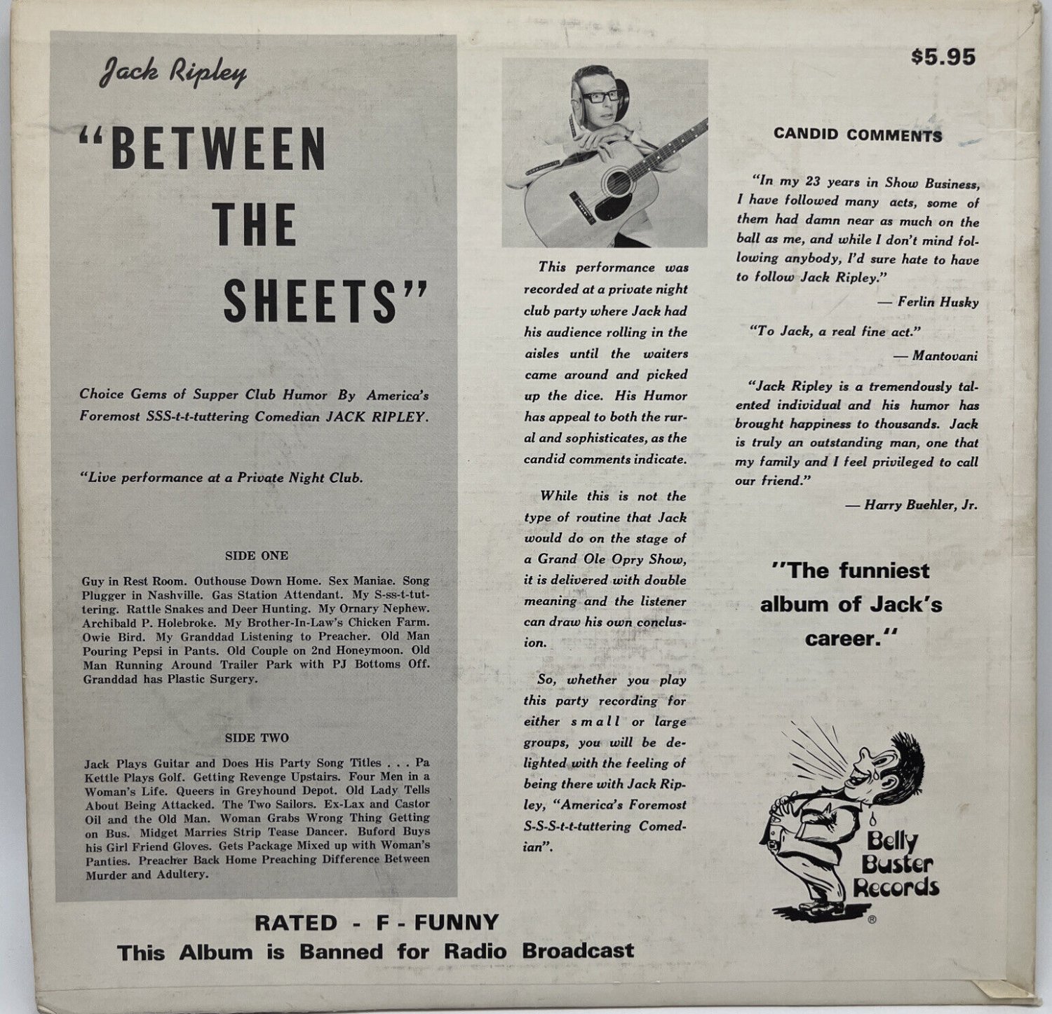 JACK RIPLEY Signed Vinyl Record Between Sheets autograph vinyl 1960s ...