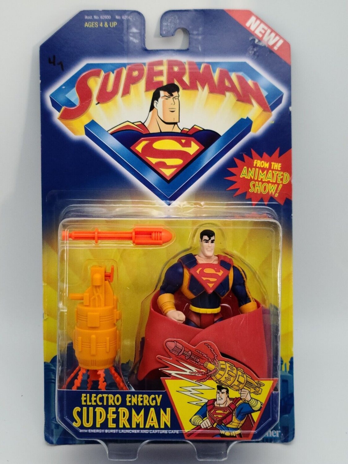 VINTAGE SUPERMAN ANIMATED-ELECTRO ENERGY ACTION FIGURE SEALED 1996 KENNER