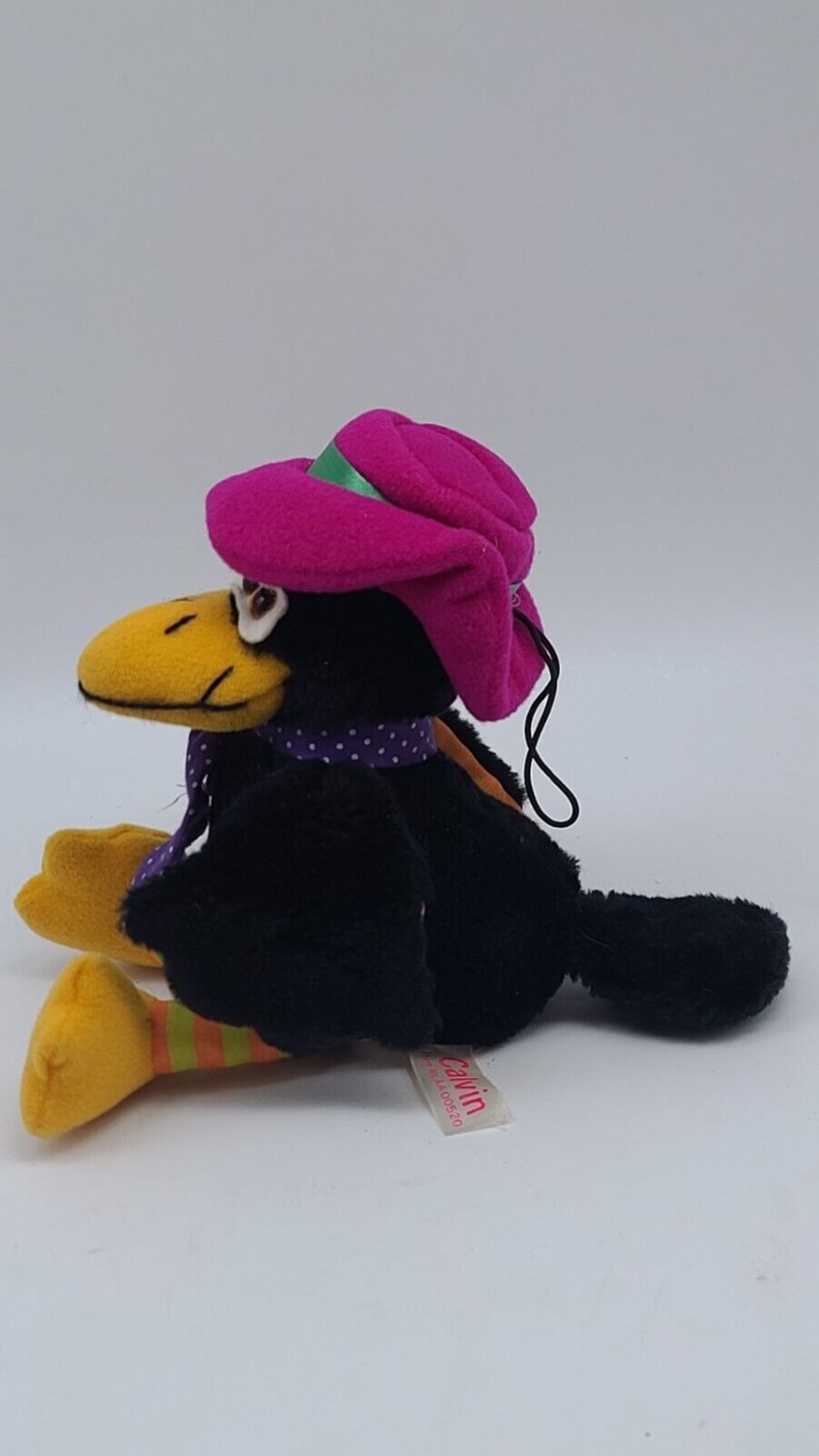 Vintage Russ Calvin Crow with Pink Hat Purple Tie Stuffed Animal Plush 9"
