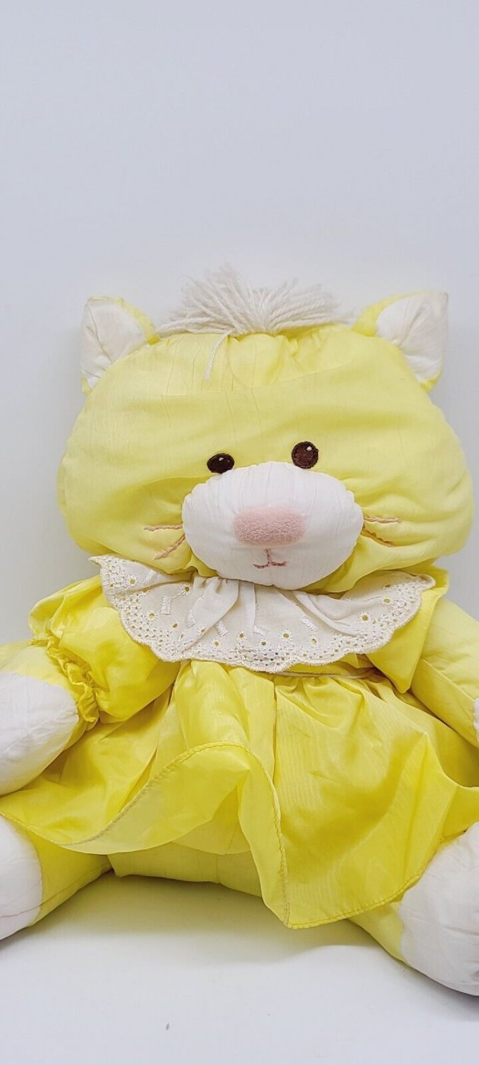 Vtg 1986 Fisher Price Puffalump Yellow Kitten Cat 17” w/ DRESS 8002 ...