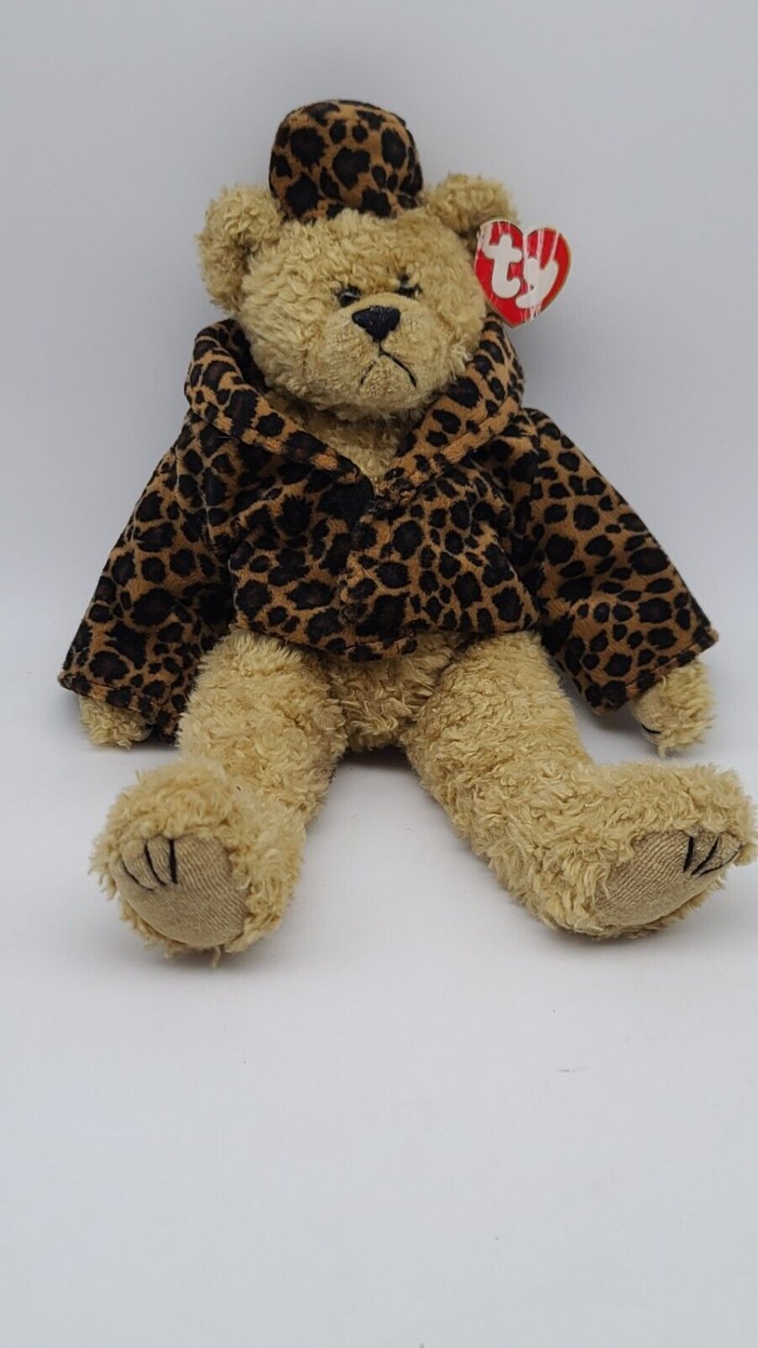 (1993) Ty Isabella Teddy Bear Plush Leopard Print Coat & Hat 14" Jointed w/ tag