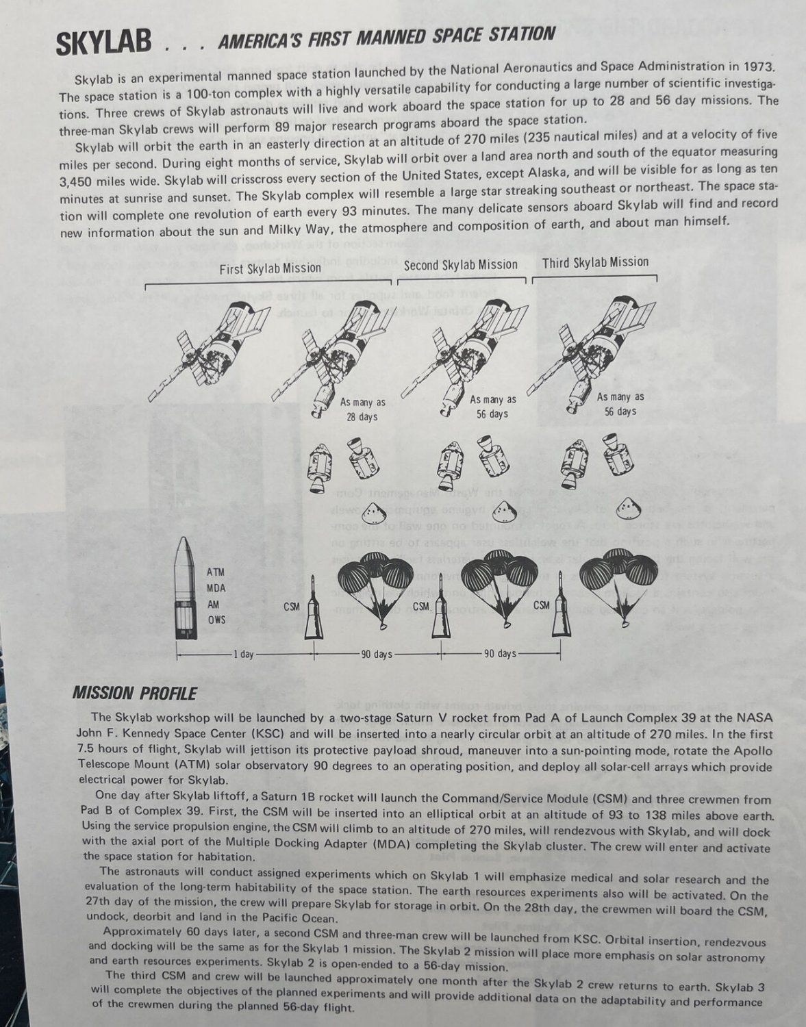 NASA "Skylab 4 Photos and Information Sheet" Complete 1973