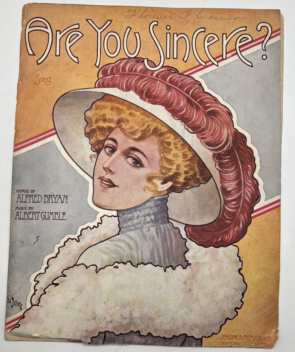 Are You Sincere? 1908, Antique sheet music Albert Gumble Alfred Bryan