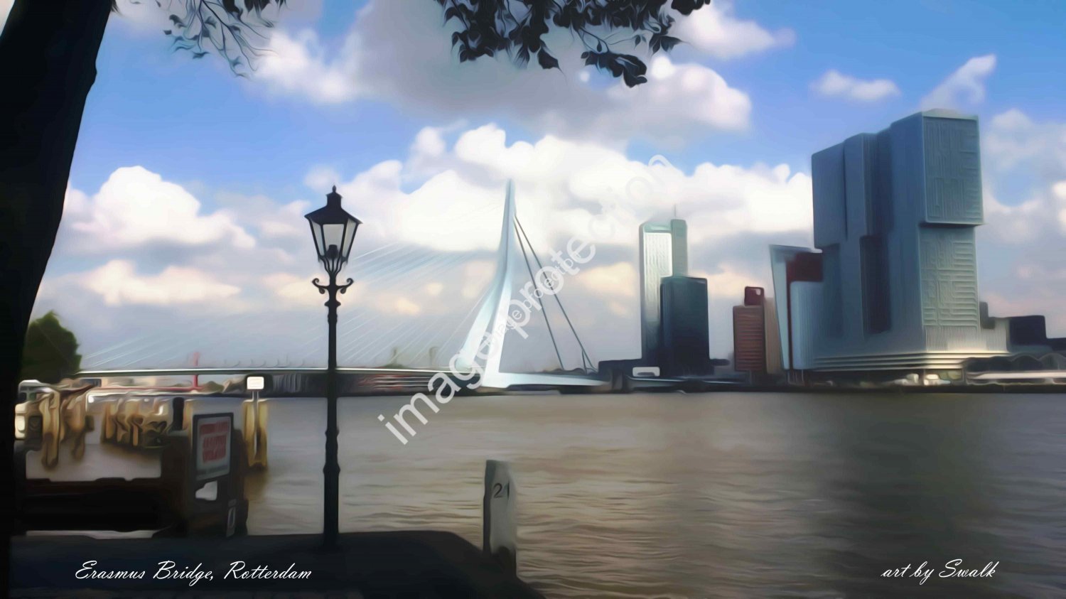 Printable Digital Download Landscape Image of Rotterdam Erasmus Bridge