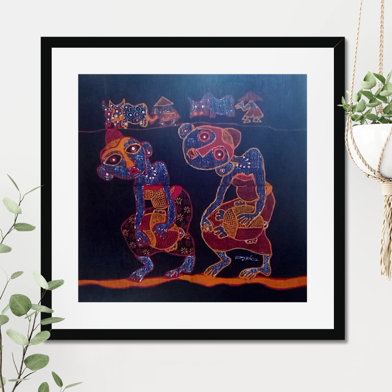 Couple Walking - Javanese Batik Wall Art - Home Decor / Wall Hanging