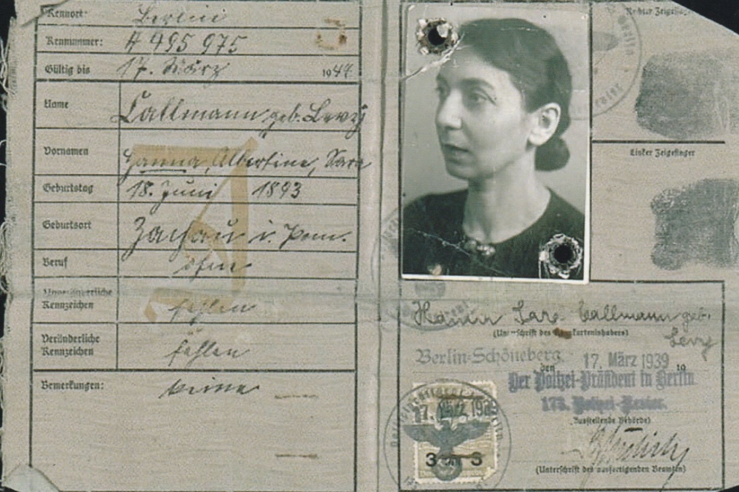 German WW2 Photo -- Jewish Identification Card