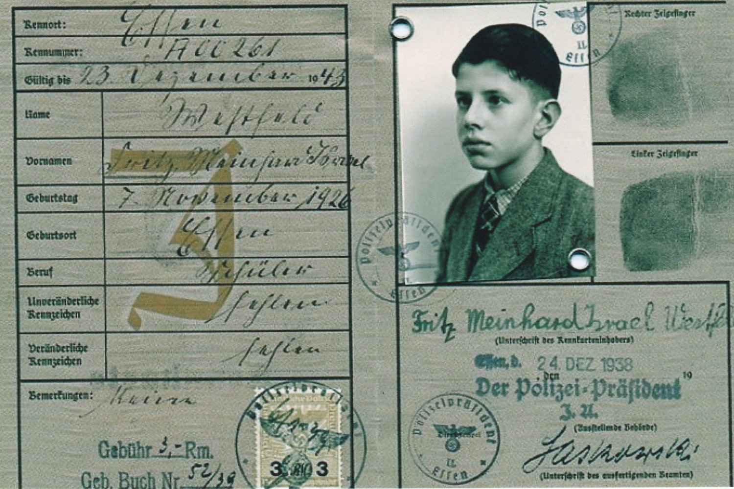 German WW2 Photo -- Jewish Identification Card