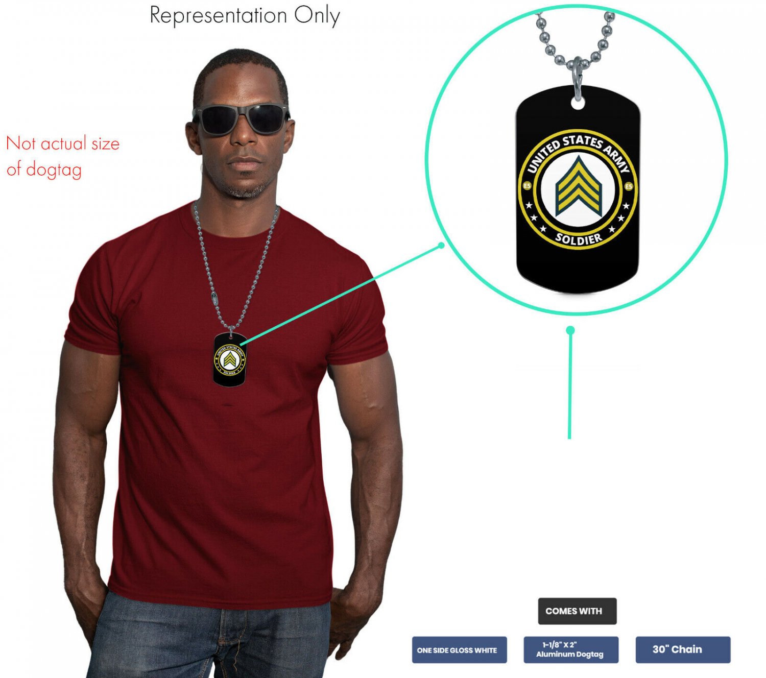US Army Sergeant SGT E5 Soldier Dogtag Pendant Necklace Keychain