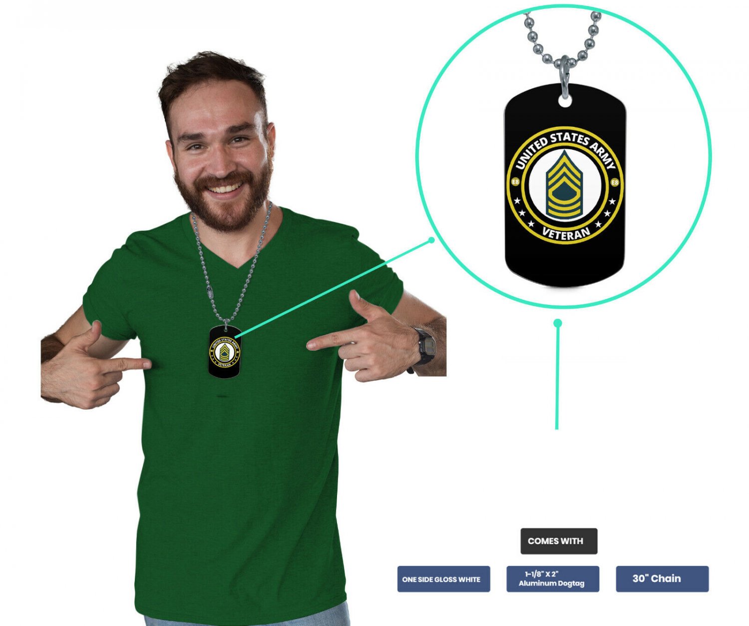 US Army Master Sergeant MSG E8 Veteran Dogtag Pendant Necklace Keychain