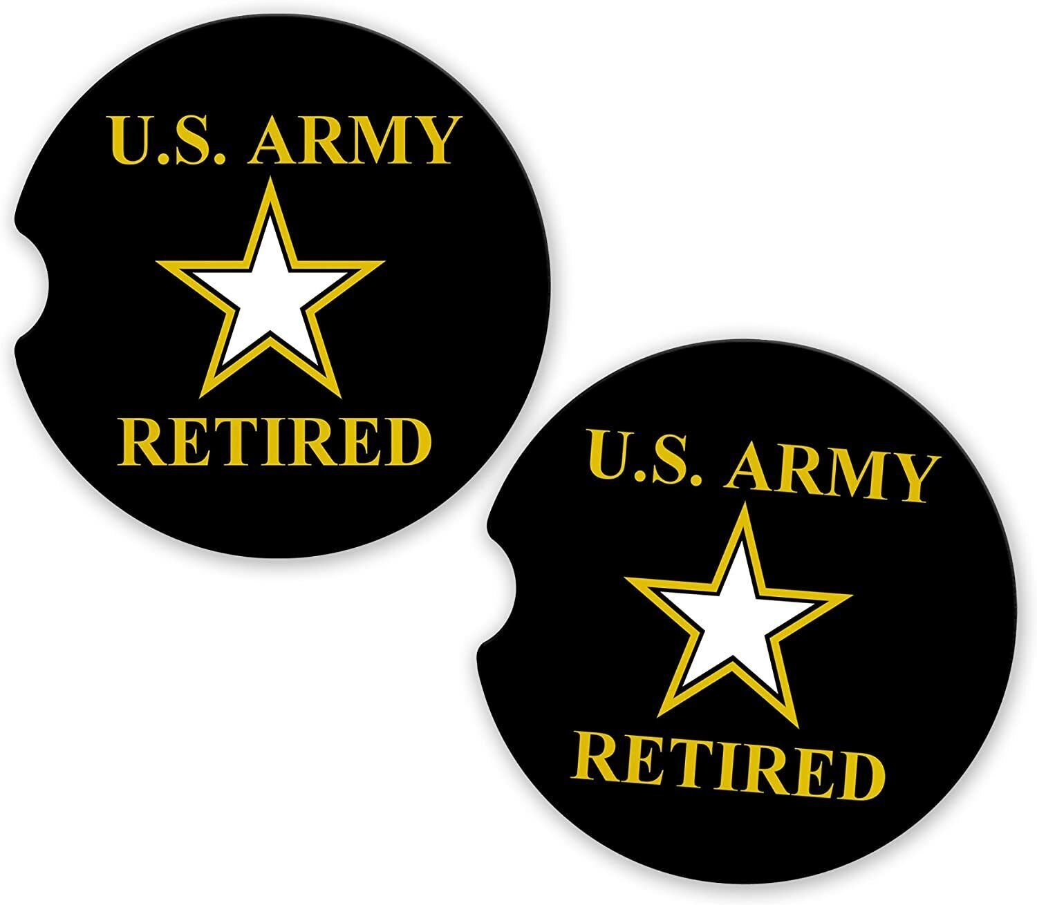 US Army Retired Military | Set of 2 Matching Coasters Car Cup Holders