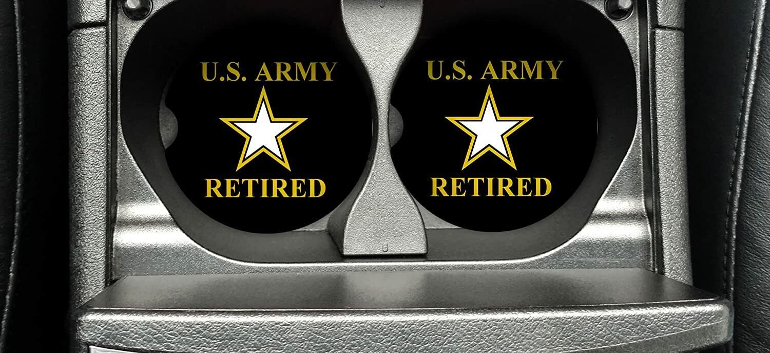 US Army Retired Military | Set of 2 Matching Coasters Car Cup Holders