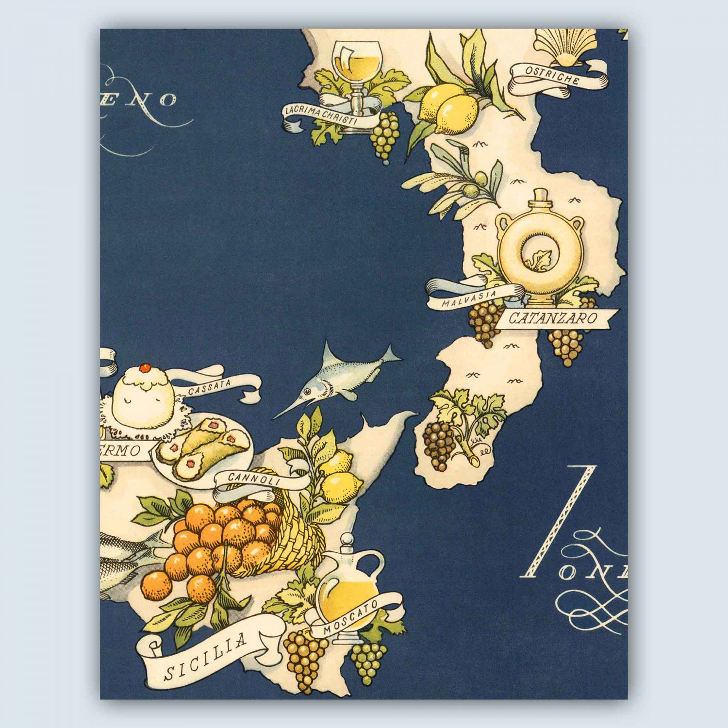 Vintage Italy Food Map, Italian Gifts, Kitchen Wall Decor