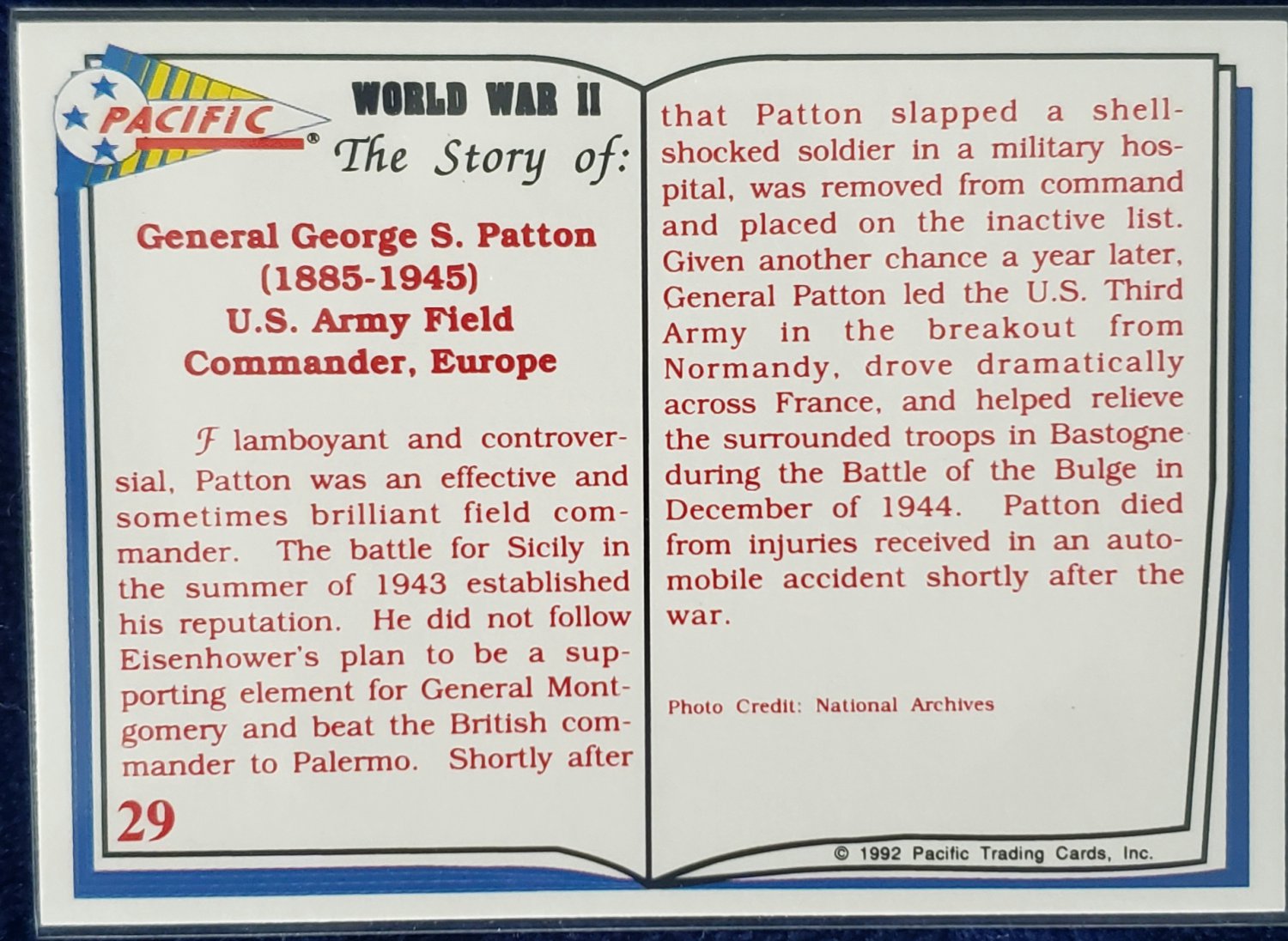 PACIFIC 1992 WORLD WAR II GENERAL GEORGE S. PATTON #29