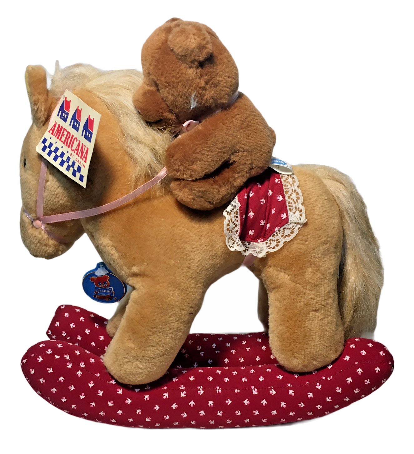 Vintage Dakin Plush Rocking Horse & Friend Bear 1985 Americana Stuffed ...