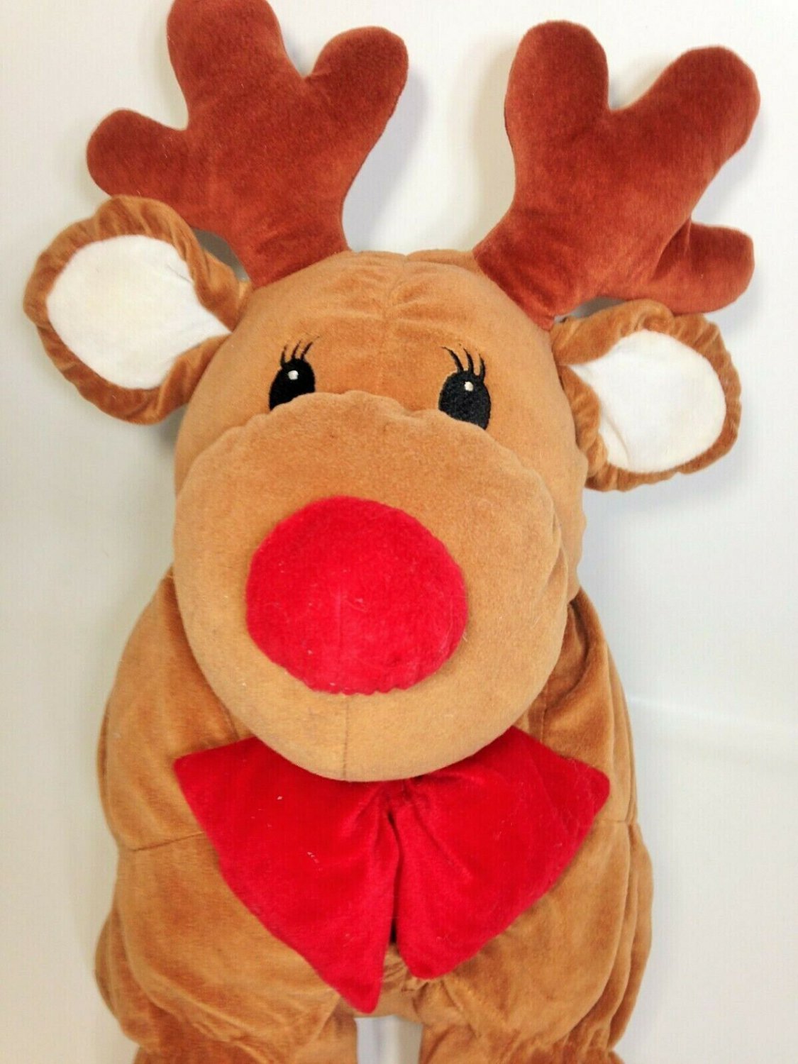 Commonwealth Rudolph Reindeer Red Nose Bow GIANT Fluffy Stuffed Pillow 21"