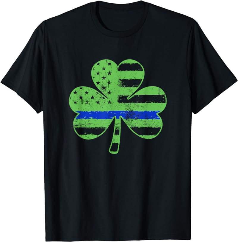 St Patricks Day American Flag Irish Shamrock Police Flag T-Shirt