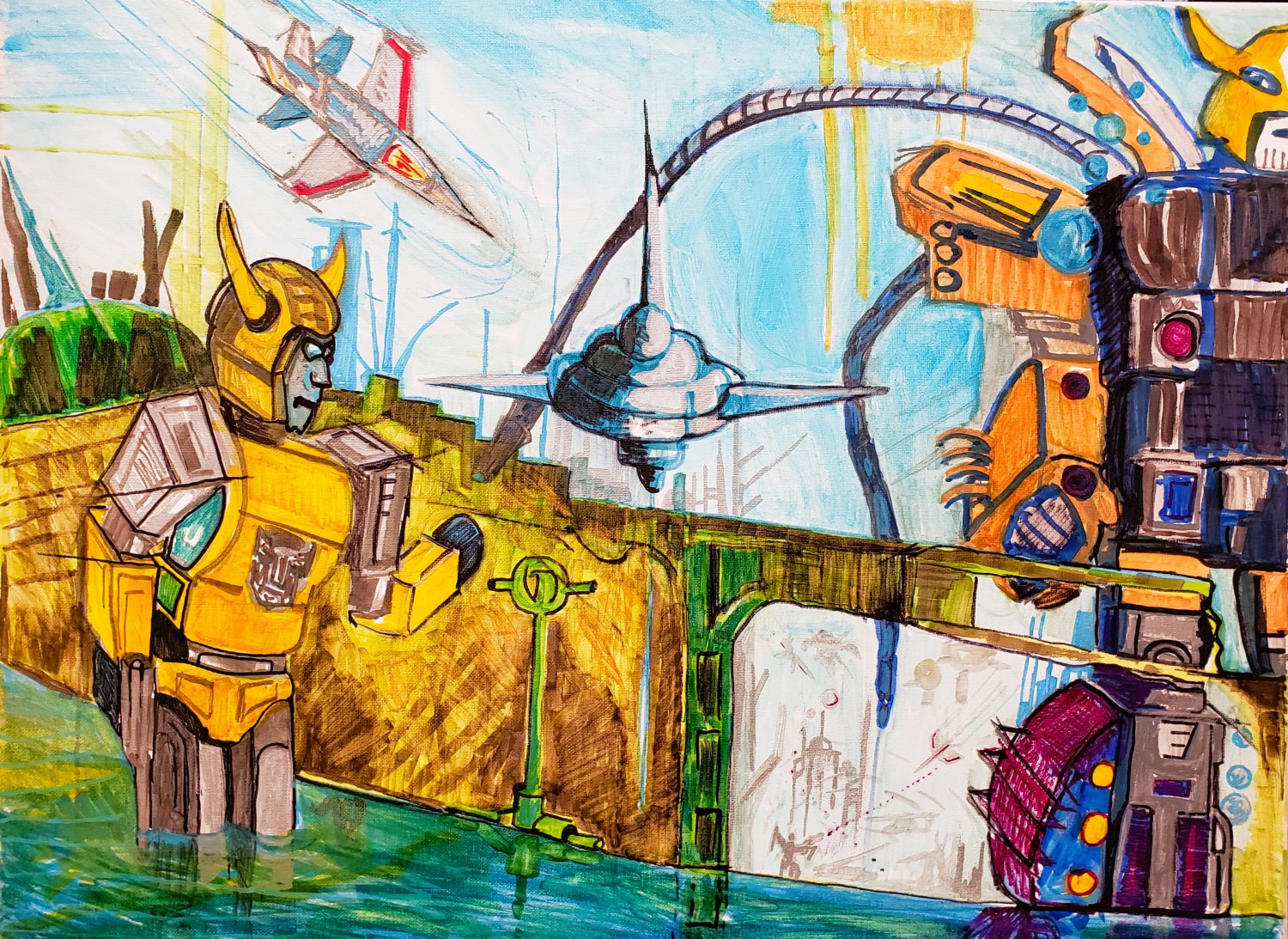 Set of 10 Artsy Transformers Battle Bumble Bee Postcard