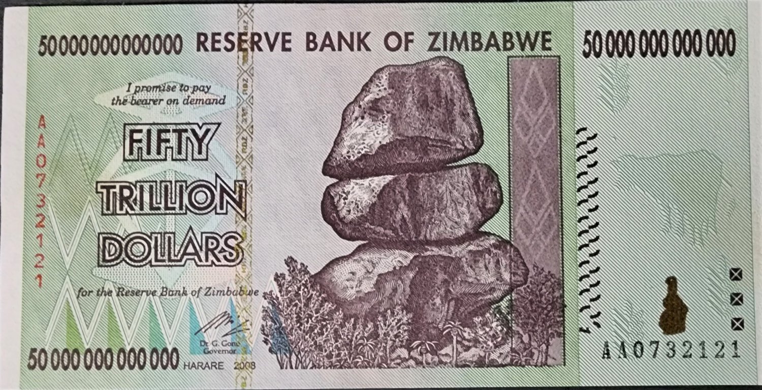 Zimbabwe 50 trillion dollar banknote Uncirculated AA 2008