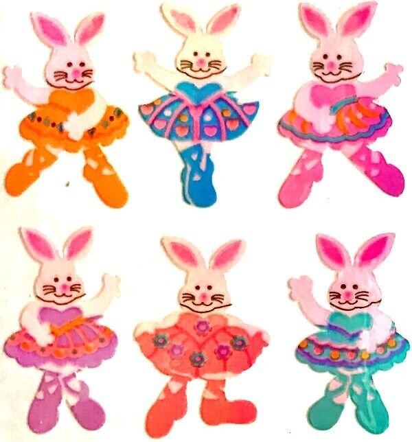 **RARE** PEARLY BUNNY RABBIT BALLET Sandylion Stickers - 1 square ~VINTAGE~ **RARE** PEARLY BUNNY RABBIT BALLET Sandylion Stickers - 1 square ~VINTAGE~