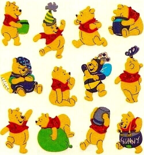 GLITTERY MICRO WINNIE THE POOH Sandylion Stickers - 1 square VINTAGE