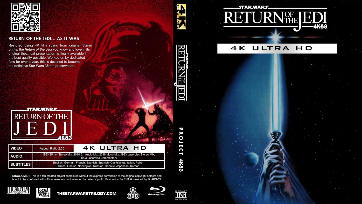 Return Of The Jedi 4K83 With DNR Theartical 4K DISC Region Free World ...