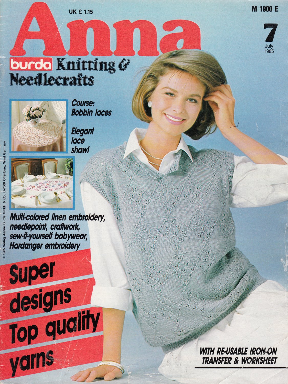 ANNA BURDA KNITTING NEEDLECRAFT SEWING CROCHET 1985 #7 JULY VINTAGE ...