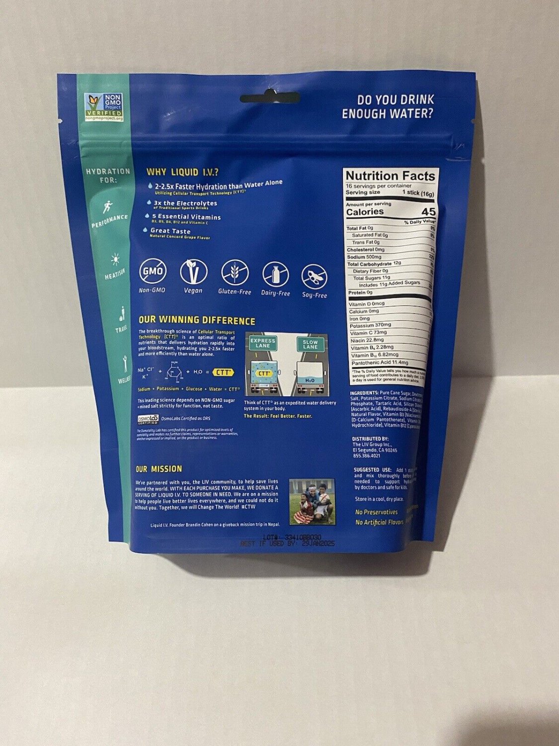 Liquid IV Hydration Multiplier Electrolyte Powder Concorde Grape 16 packets