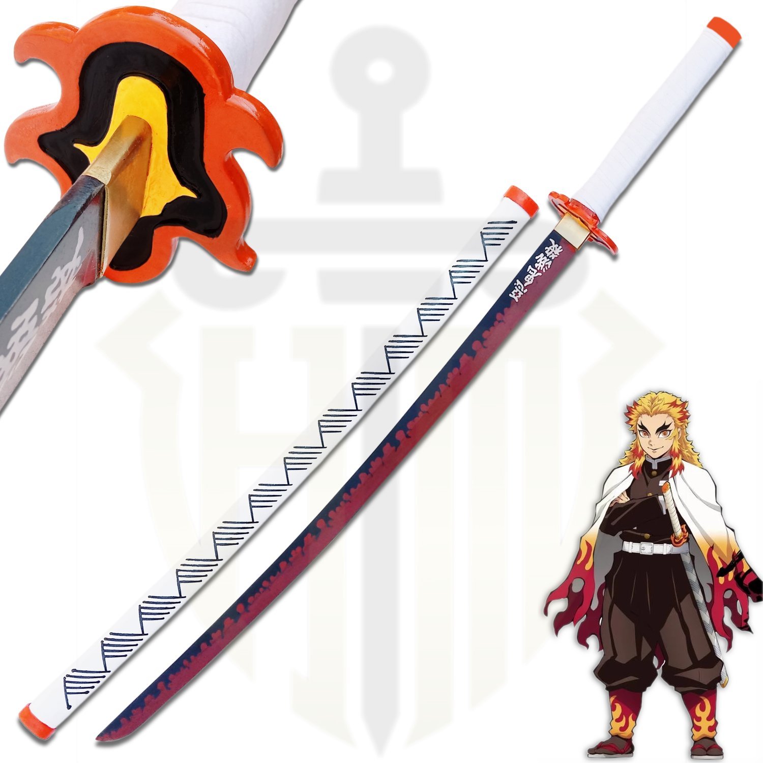 Full Tang Rengoku Sword Demon Slayer Swords Orange Nichirin Blade ...