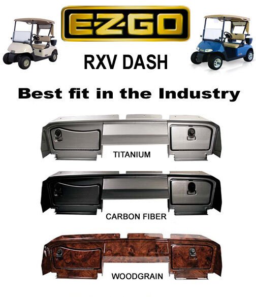 EZGO RXV Golf Cart Dash Cover Carbon Fiber, Wood Grain, Titanium