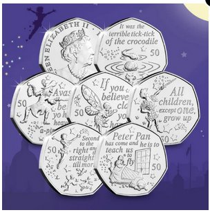 2020 PETER PAN SET OF 6 50P COINS