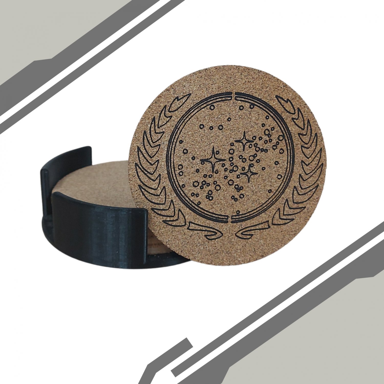 Star Trek Laser Engraved Cork Drink Coasters With Holder - United ...