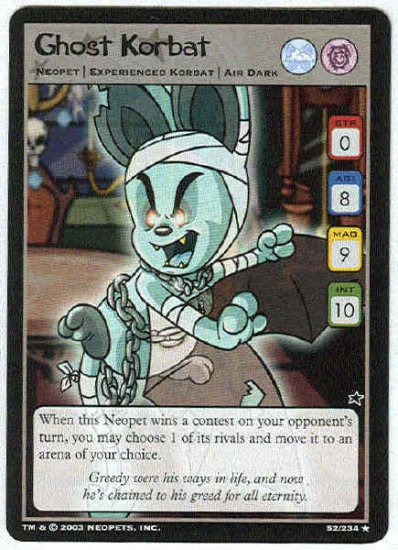Neopets #52 Ghost Korbat Rare Game Card Unplayed