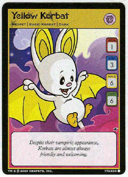 Neopets #172 Yellow Korbat Game Card Unplayed