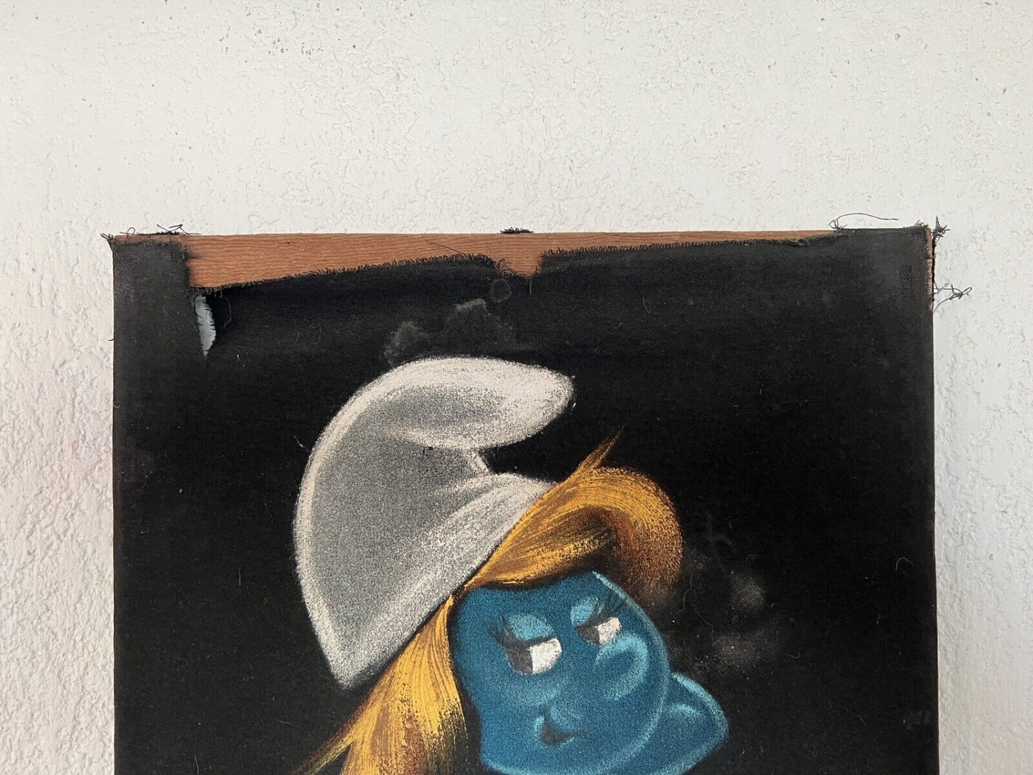 Cute Smurfette The Smurfs Cartoon Old vintage black velvet oil painting art