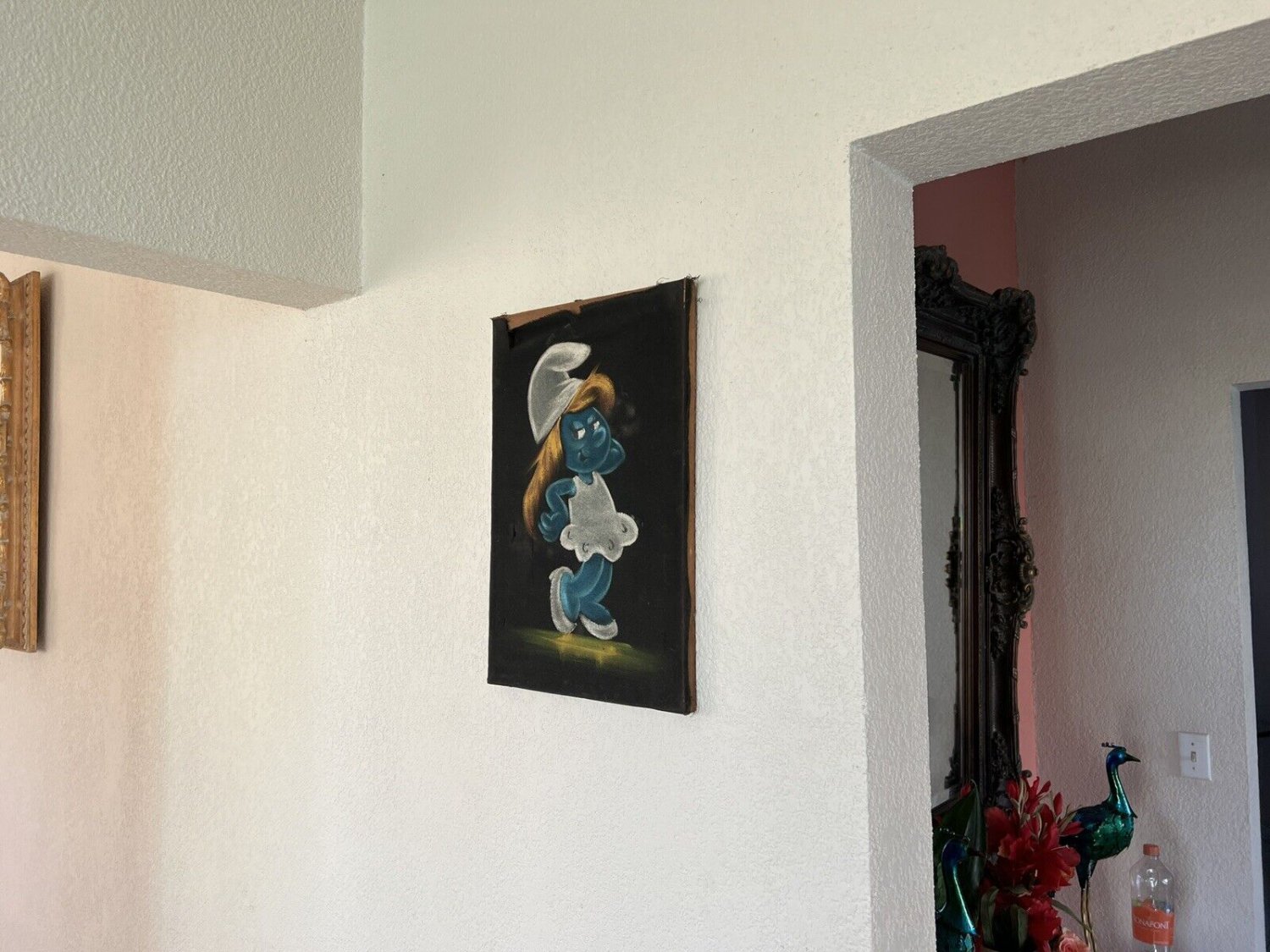 Cute Smurfette The Smurfs Cartoon Old vintage black velvet oil painting art