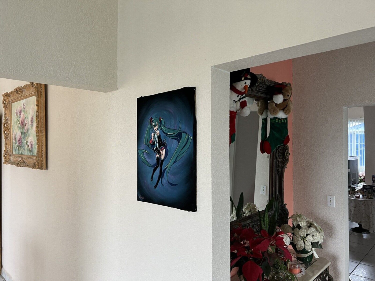 Hatsune miku Anime Figure Vocaloid black velvet Oil Painting Hand ...