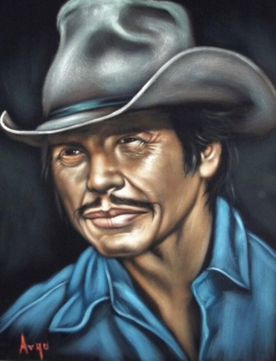 Charles Bronson badass cowboy legend black velvet oil painting art