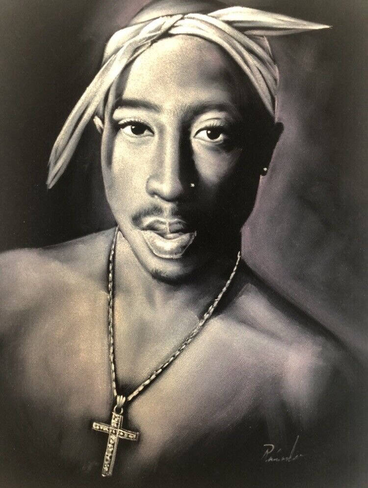 Tupac Shakur 2pac black velvet oil painting handpainted signed art