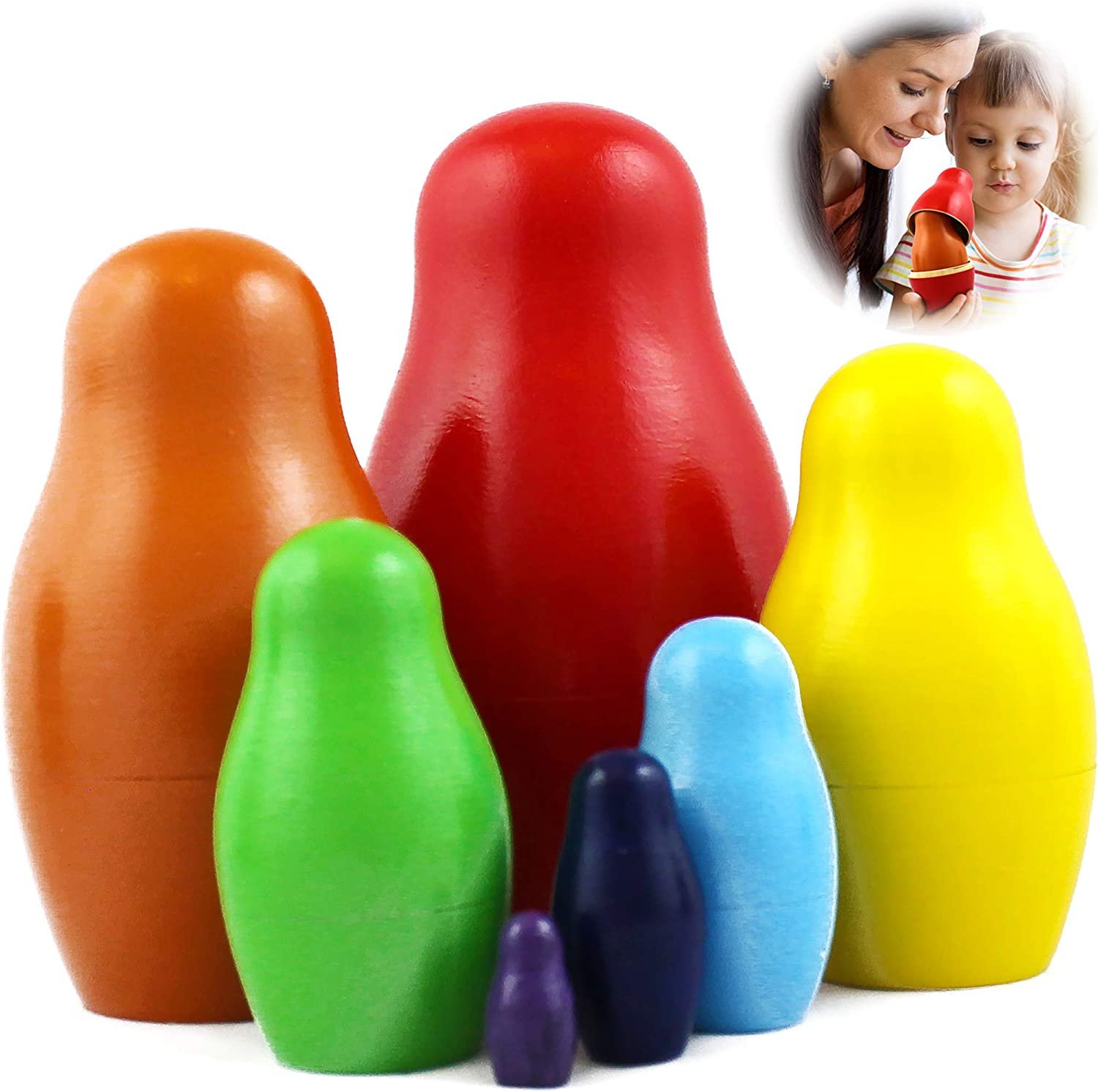 Rainbow Wooden Nesting Dolls for Kids - Russian Matryoshkas Creative ...