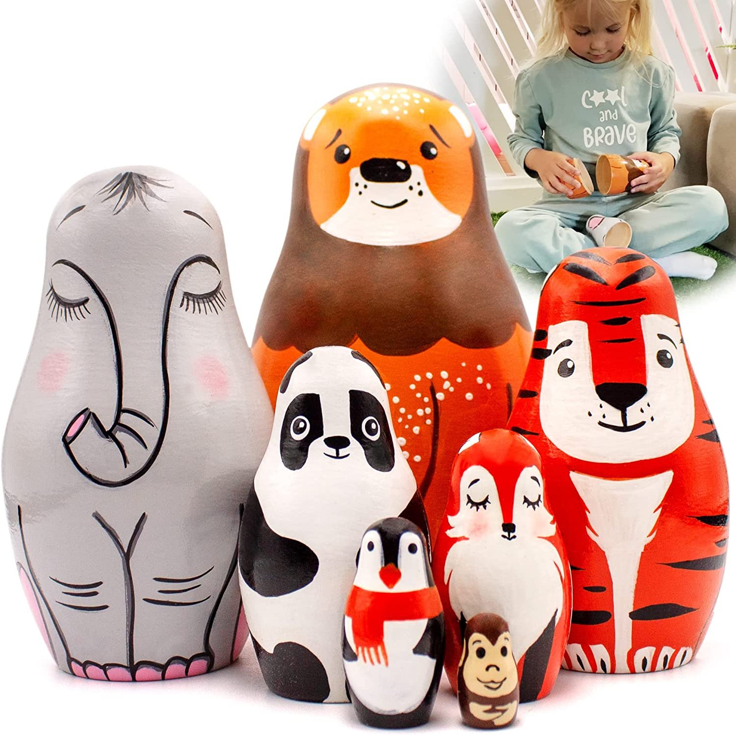 Zoo Animals Nesting Dolls Set 7 pcs - Russian Dolls as Cute Zoo Animal ...