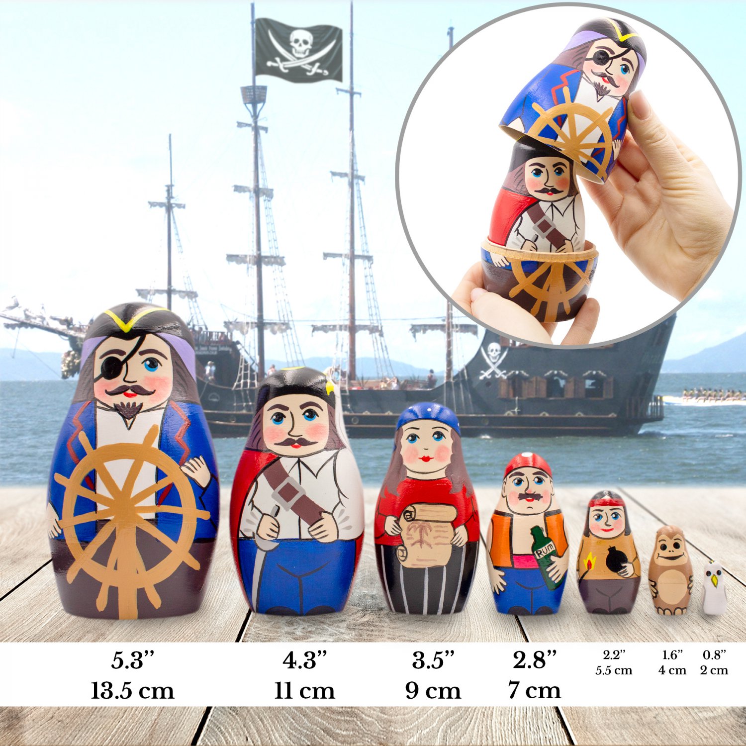 Pirates Nesting Dolls Set of 7 pcs - Russian Matryoshka Dolls for Kids ...