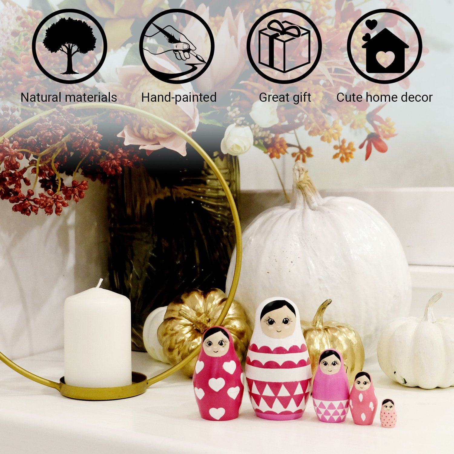 Pink Nesting Dolls 5 pcs - Russian Dolls Pink Decorations - Pink ...